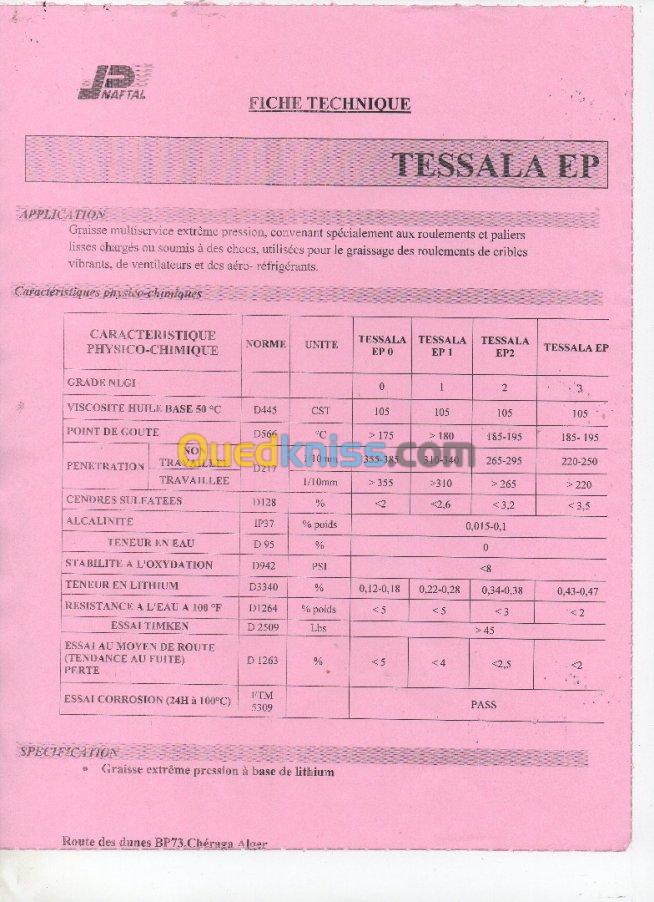 NAFTAL TESSALA GRAISSE EP 3 18 KG - Alger Algérie