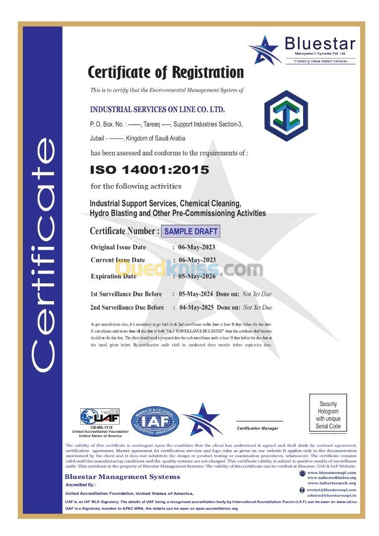 certification des systèmes de management iso 9001/14001/45001 - Alger Algérie