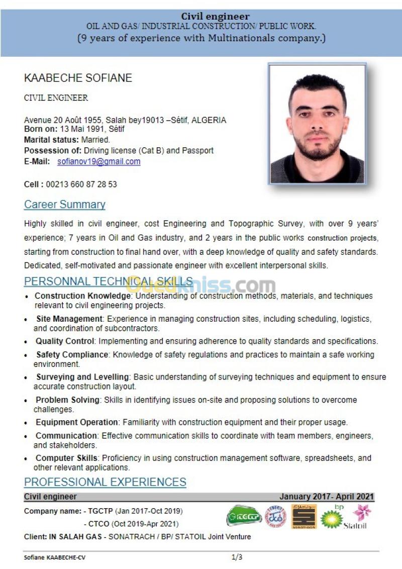 Ingénieur en génie civil Sétif Salah bey - Ouedkniss.com - Algérie